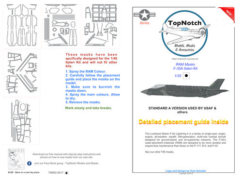 TopNotch 32-S017 Lockheed-Martin F-35 A Lightning II - RAM (Radar-absorbant masks) Masks - (for Italeri kits)