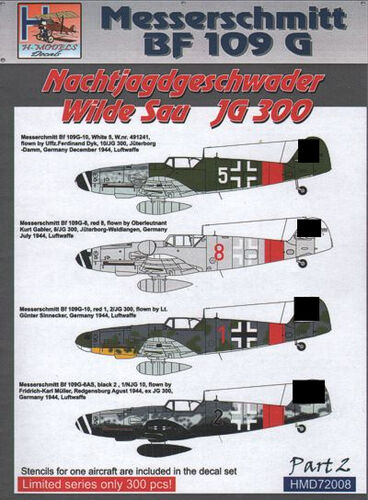 H-Model Decals D72008 Nachtjagdgeschwader JG 300 Wilde Sau (Part 2) - Messerschmitt Bf-109 G-6/10