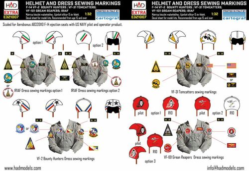 HAD Models E321007 F-14A/D helmet and dress sewing markings VF-2 VF-101 VF-31 decal sheet