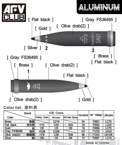 AFV Club AG35055 Aluminum 155mm Artillery Shell M1122 & M454