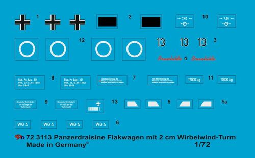 Peddinghaus-Decals 3113 German Tank Draisine Anti Aircraft 2 cm Quad Wirbelwind Turret