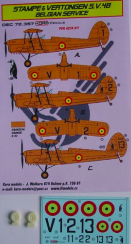Kora Models Dec72357 Stampe and Vertongen S.V.4b Belgian