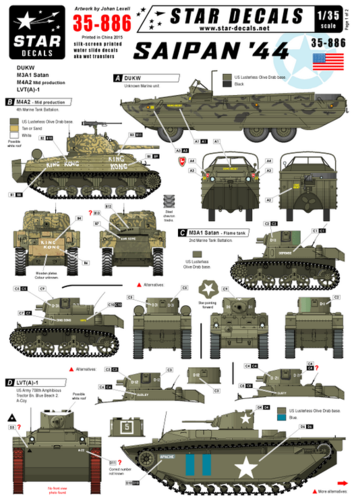 Star-Decals 35-886 Saipan '44. DUKW, M4A2 Sherman, M3A1 Satan, LVT(A)-1