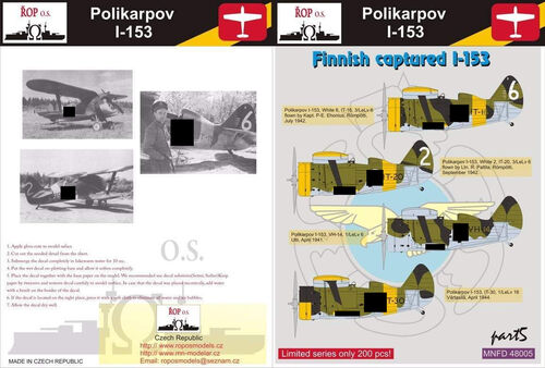 Ropos Models MNFDL48005 Polikarpov I-153 - Finnish captured I-153