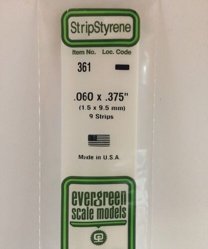 Evergreen 00361 Polystyrene Strip 1,5 x 9,5 mm (60 cm) (1 pc)