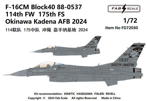 Fab Scale FD72030 Lockheed Martin F-16 CM Block 40 - 88-0537 114th FW 175th FSOkinawa Kadena AFB (2024)