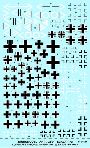 TAURO MODEL 72-504 Bf-109 C/D/E and Fw-190 A/F - Balkenkreuz and Swastikas