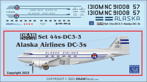 Draw Decal 44-DC3-03 Douglas DC-3 - Alaska Airlines (NC91008)