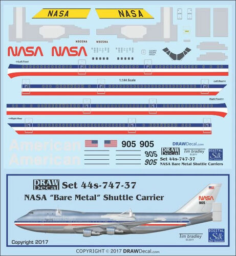 Draw Decal 44-747-37 Boeing 747 - NASA Bare Metal Shuttle Carrier