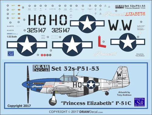 Draw Decal 32-P51-53 North American P-51 C - "Princess Elizabeth" Gathering of Mustangs and Legends