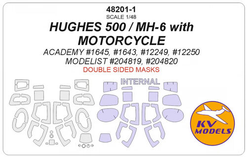 KV Models 48201-1 Hughes 500 / MH-6 with Motorcycle - Double-sided canopy masks (for Academy and Modelist kits)