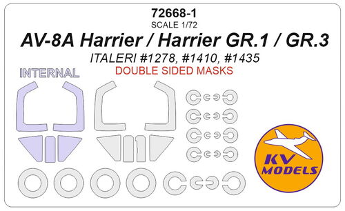 KV Models 72668-1 AV-8A Harrier / Harrier GR.1 / GR.3 (ITALERI #1278, #1410, #1435) - Double Sided And Wheels Masks