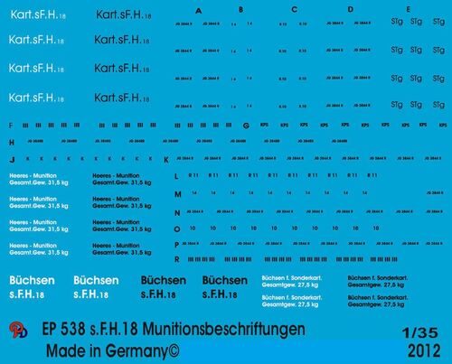 Peddinghaus-Decals 0538 Stencils For 150 mm Ammo For sFH 18 And Hummel