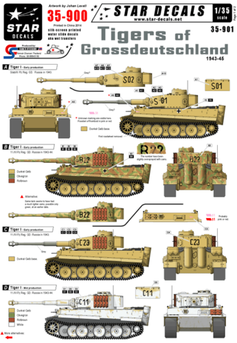 Star-Decals 35-900 Tigers of Grossdeutschland 1943-45. Early, mid and late Tiger 1.