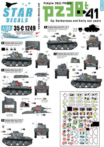 Star-Decals 35-C1249 PzKpfw 38(t) Praga. Op. Barbarossa and Early war years.