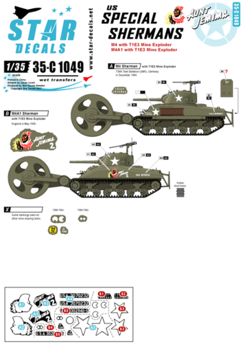 Star-Decals 35-C1049 US Special Shermans # 1. Aunt Jemima and other mine exploder tanks.