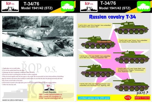 Ropos Models MNFDT72015 T-34/76 Model 1941/42 (STZ) - Russian cavalry T-34