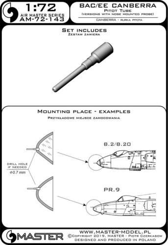 Master AM-72-143 BAC/EE Canberra - Pitot Tube (used in versions with nose mounted probe)