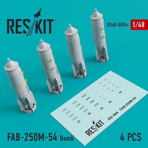 DISCONTINUED RES/KIT 48-0094 FAB-250М-54 Bomb (4 pcs) (MiG-21/23/27/29, Su-7/17/20/22/24/25/27/30/34, YAK-130)