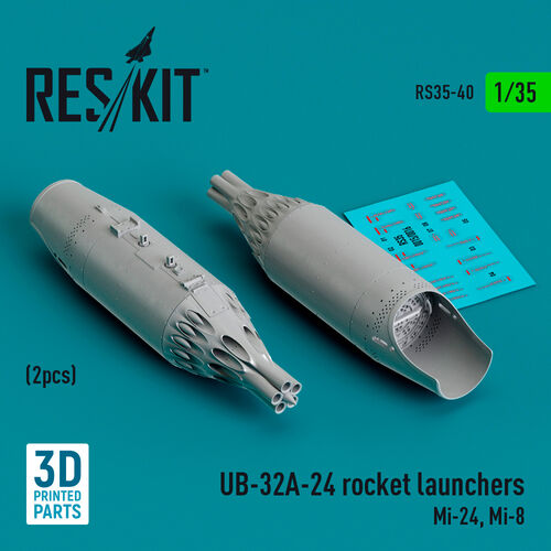 RES/KIT 35-0040 UB-32A-24 Rocket Launchers (2pcs) (Mi-24, Mi-8) (3D Printed)