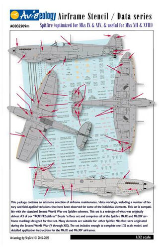 Aviaeology AOD32S09M Supermarine Spitfire - Airframe Stencil/Data (for Mk.IX & Mk.XIV / applicable to Mk.XII & XVIII)