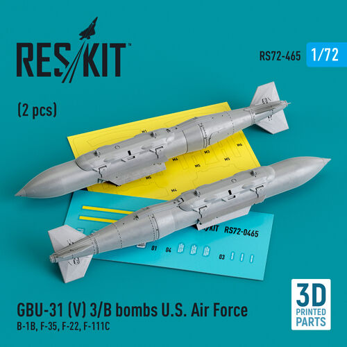 RES/KIT 72-0465 GBU-31 (V) 3/B Bombs U.S. Air Force (2pcs) (B-1B, F-35, F-22, F-111C) (3D Printed)