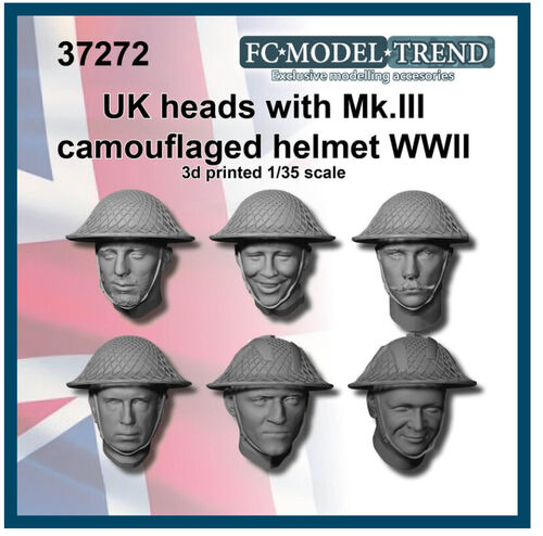 FC ModelTrend 37272 British WWII Soldier Heads with camouflaged Mk.III Helmet (3D-printed)