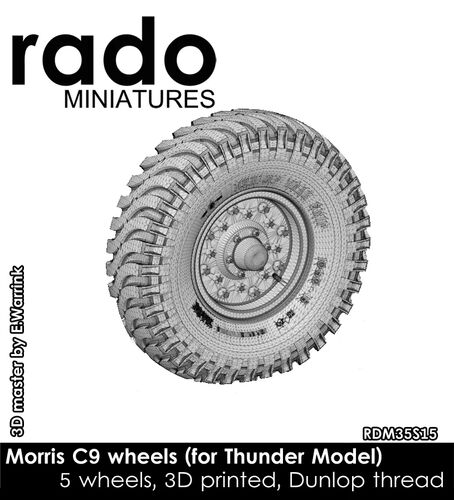 Rado Miniatures 35S15 Morris C9 Wheels (For Thunder Model) (5 Wheels, 3D Printed, Dunlop Thread)