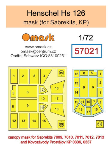 Omask 57021 Henschel Hs 126 MaskS (for Sabre Kits and KP)