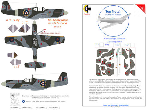 TopNotch 48-M080 North American P-51 B / A-36 Mustang - Pattern A camouflage pattern paint masks