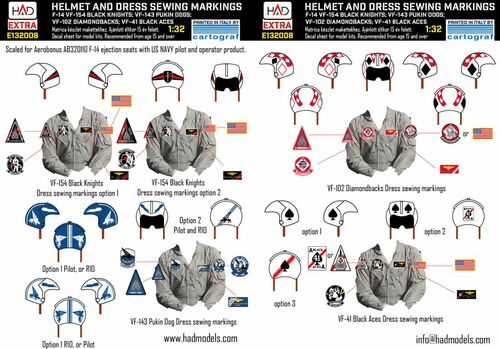 HAD Models E321008 F-14A/D helmet and dress sewing markings VF-143 VF-213 VF-41 decal sheet