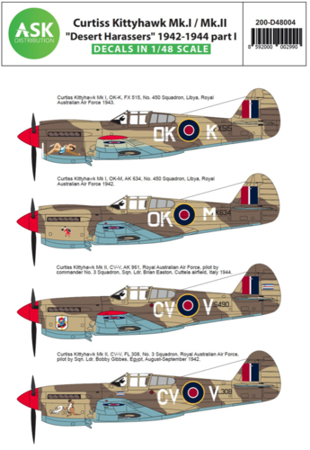 Art Scale Kit D48004 Curtiss Kittyhawk Mk.I / Mk.II "Desert Harassers" 1942-1944 part I