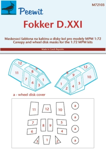 Peewit 72103 Canopy mask for Fokker D.XXI MPM