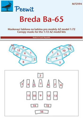 Peewit 72194 Canopy mask for Breda Ba-65 AZ model