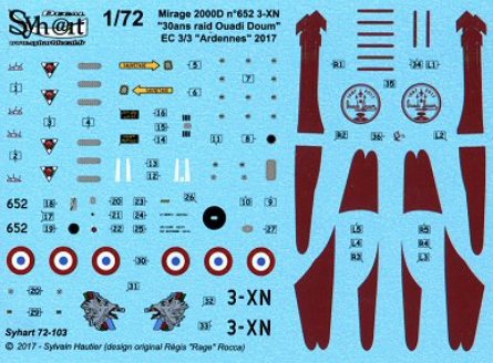 Syhart Decal 72-103 Mirage 2000D n°652 3-XN "30 ans Raid Ouadi Doum" EC 3-3 Ardennes