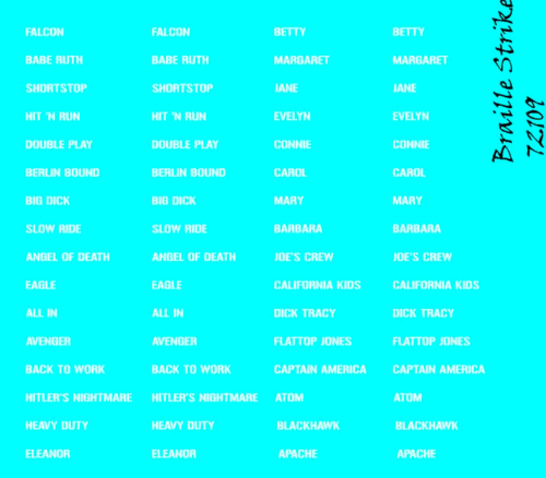 Braille Strike 72109 US vehicle nicknames