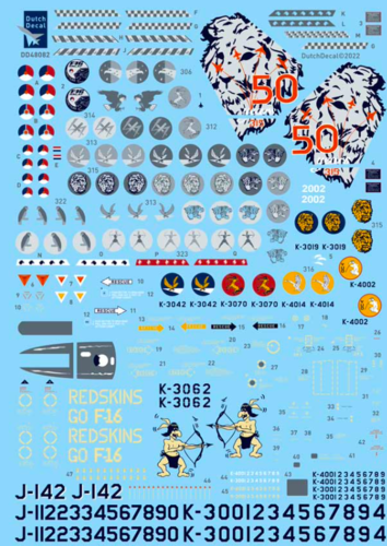 Dutch Decal 48082 NF-5/F-16 KLu. Grey badges and ‘50 Years 315 Sqn’.