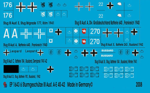 Peddinghaus-Decals 1643 Markings For Stug III Version A-E Tanks