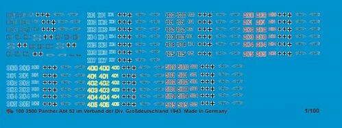 Peddinghaus-Decals 3500 Flames Of War Panther Abt 52 Attached To Div. Großdeutschland 1943 Operation Citadell