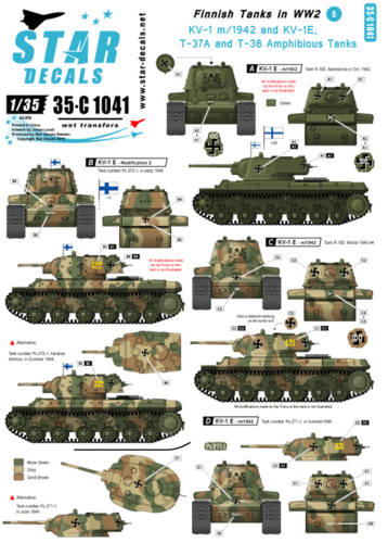 Star-Decals 35-C1041 Finnish Tanks in WW2 # 5. KV-1, T-37A and T-38 Amphibious Tanks.