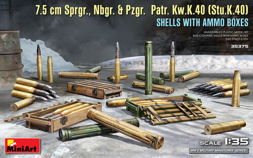 MiniArt 35375 7.5 cm Sprgr., Nbgr. & Pzgr. Patr. Kw.K.40 (Stu.K.40) SHELLS WITH AMMO BOXES