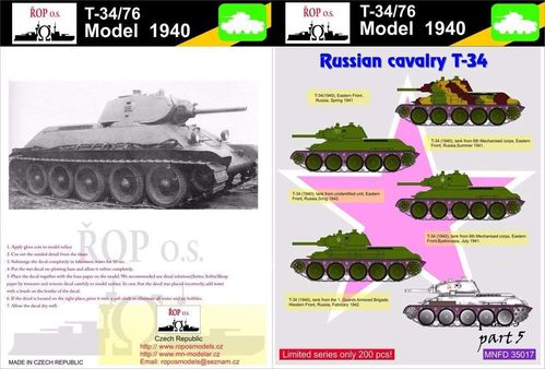 Ropos Models MNFDT35017 T-34/76 Model 1940 - Russian cavalry T-34