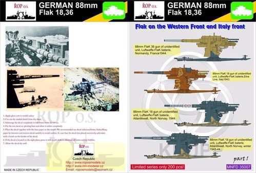 Ropos Models MNFDT35007 German 88mm Flak 18,36 - Flak on the Western Front and Italy Front
