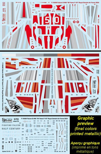 Syhart Decal 72-151 F-16AM Falcon E-006 'Dannebrog 50 Years F-16' Royal Danish AF - 2024