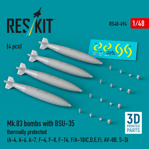 RES/KIT 48-0494 Mk.83 Bombs With BSU-35 Thermally Protected (4pcs) (A-4, A-6, A-7, F-4, F-8, F-14, F/A-18(C, D, E, F), AV-8B, S-3) (3D Printed)