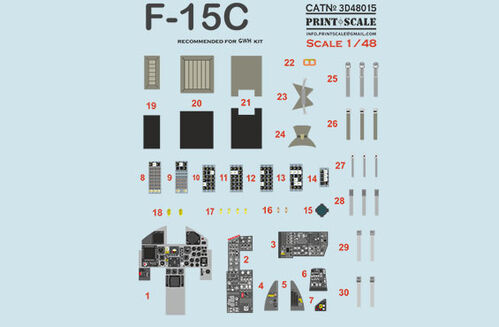Print Scale 3D48-015 Instrumental Panel F-15C (For GWH)