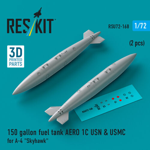 RES/KIT U72-0168 150 Gallon Fuel Tank AERO 1C USN & USMC (2 pcs) For A-4 'Skyhawk' (3D Printed)
