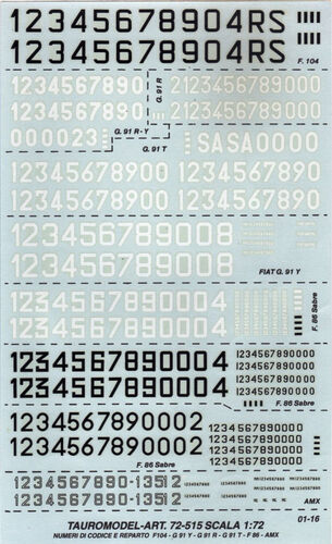 TAURO MODEL 72-515 F-104 / G-91 R / T / Y / AMX and F-86 - Serials and Codes