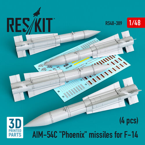 RES/KIT 48-0389 AIM-54C 'Phoenix' Missiles For F-14 (4pcs) (3D Printed)