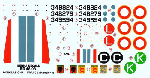Berna Decals 48008 Douglas C-47 A Dakota in French Service